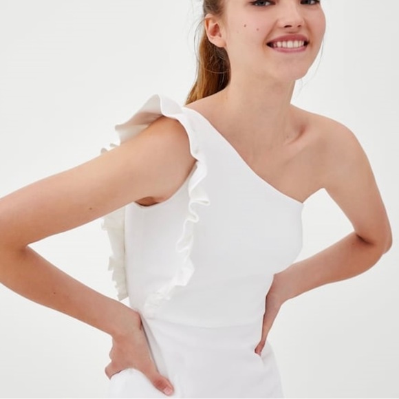 Zara | Dresses | Zara White Ruffle One Shoulder Dress | Poshmark